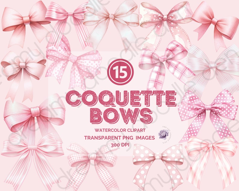 Charming Coquette Bows Clipart, Instant Download, Bow Collage Png, Pink ...