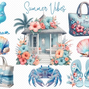 Beach Clipart Bundle, Seashells Clipart, Coastal Clipart, Hibiscus ...