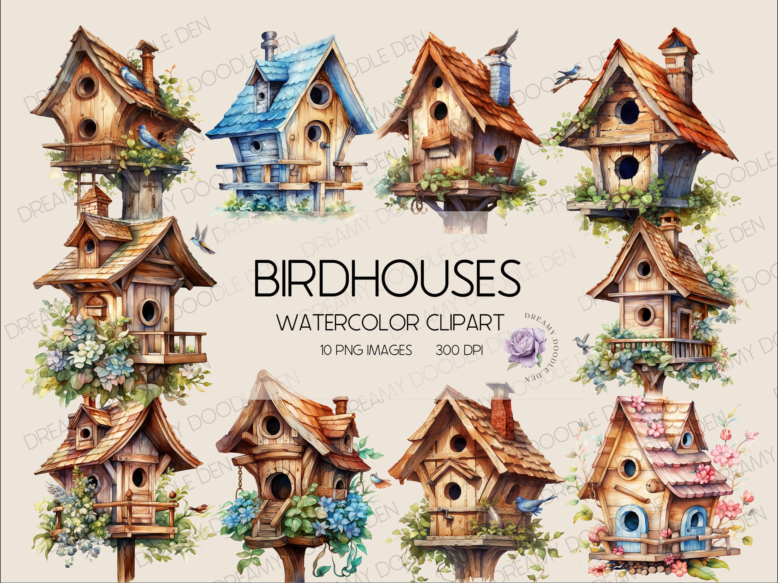 Birdhouse Clipart Birdhouse PNG Watercolor Birdhouses - Etsy