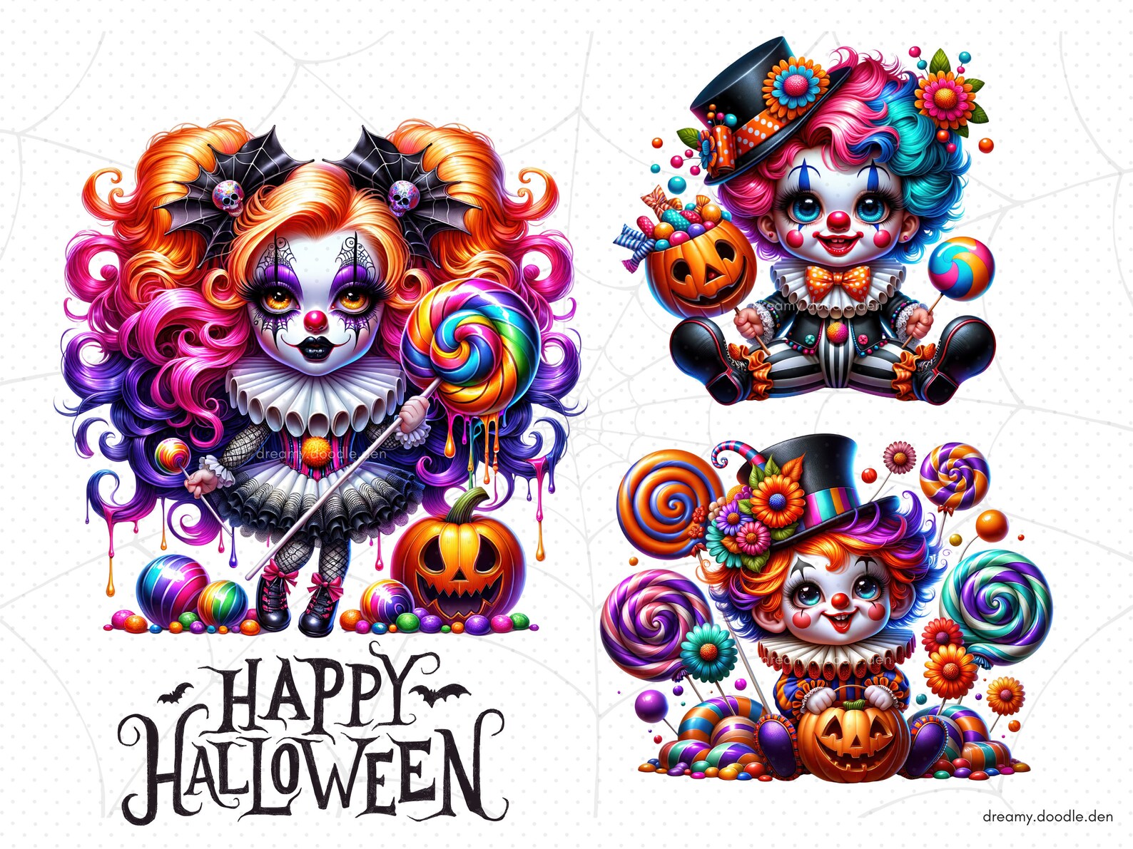 Cute Halloween Clown Clipart Bundle, Colorful Clown Pngs (digital ...