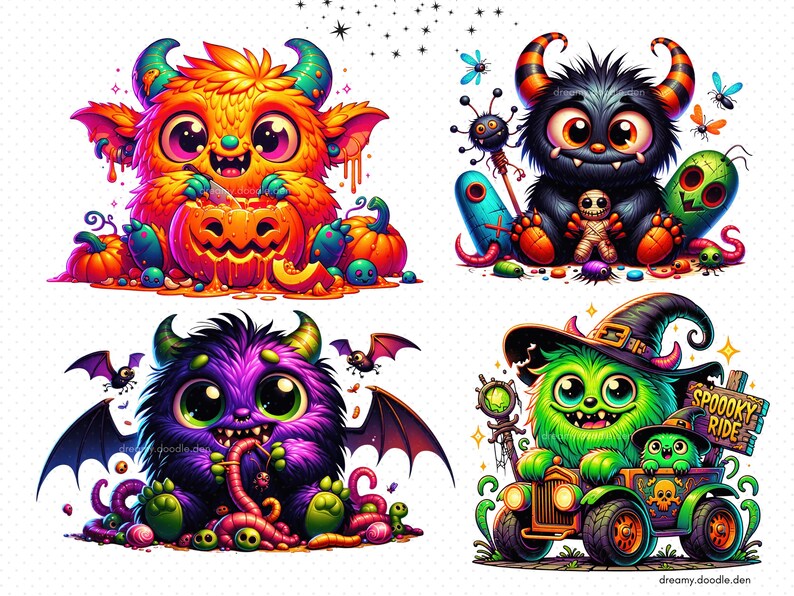 Cute Monsters Clipart Bundle, Adorable Monsters Clipart Bundle, Cute ...