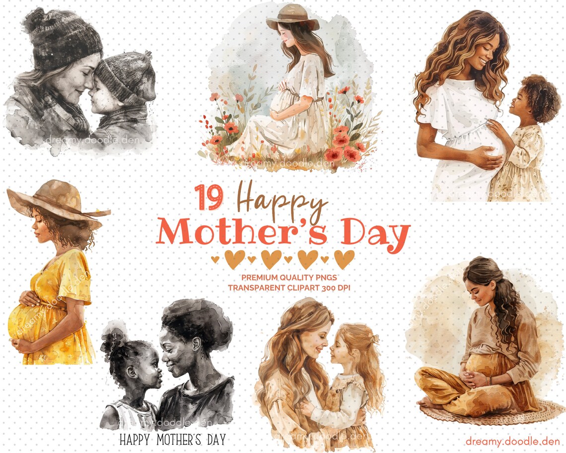 Happy Mother's Day Clipart Bundle, Mother and Child Clipart, Mother's ...