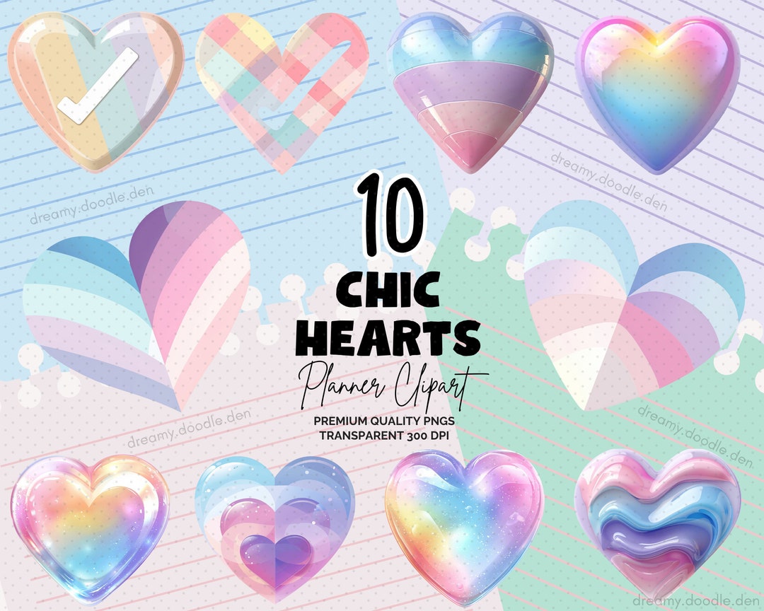 Whimsical Pastel Hearts Clipart for Digital Planners, Instant Download ...