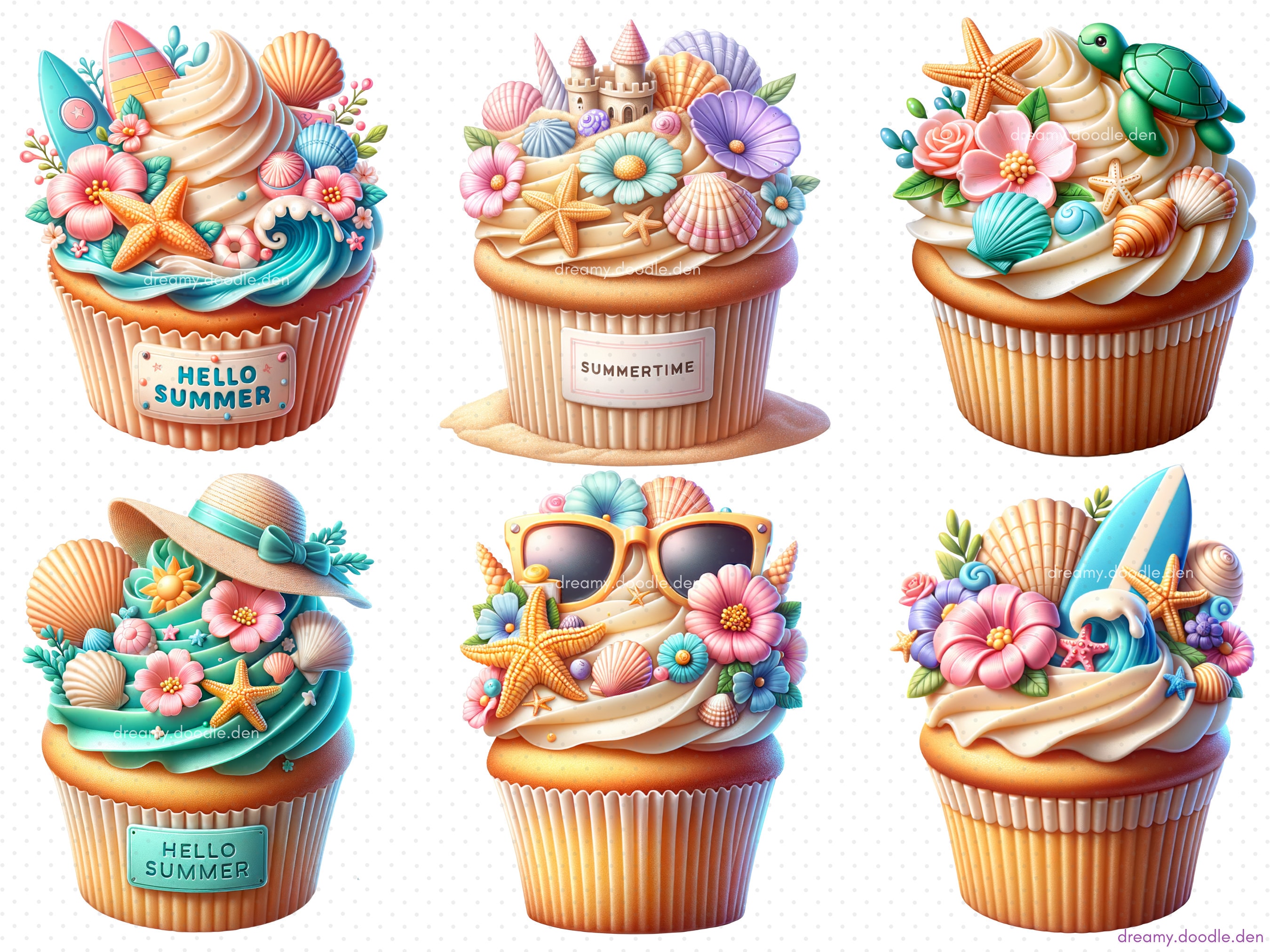 Beach Party Cupcake Clipart Bundle Beach Life Cupcake Clipart Bundle