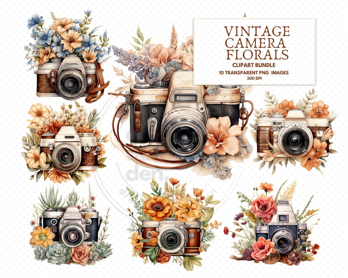 Camera Floral Clipart | Camera PNG | Vintage Camera PNG | Retro Cameras ...