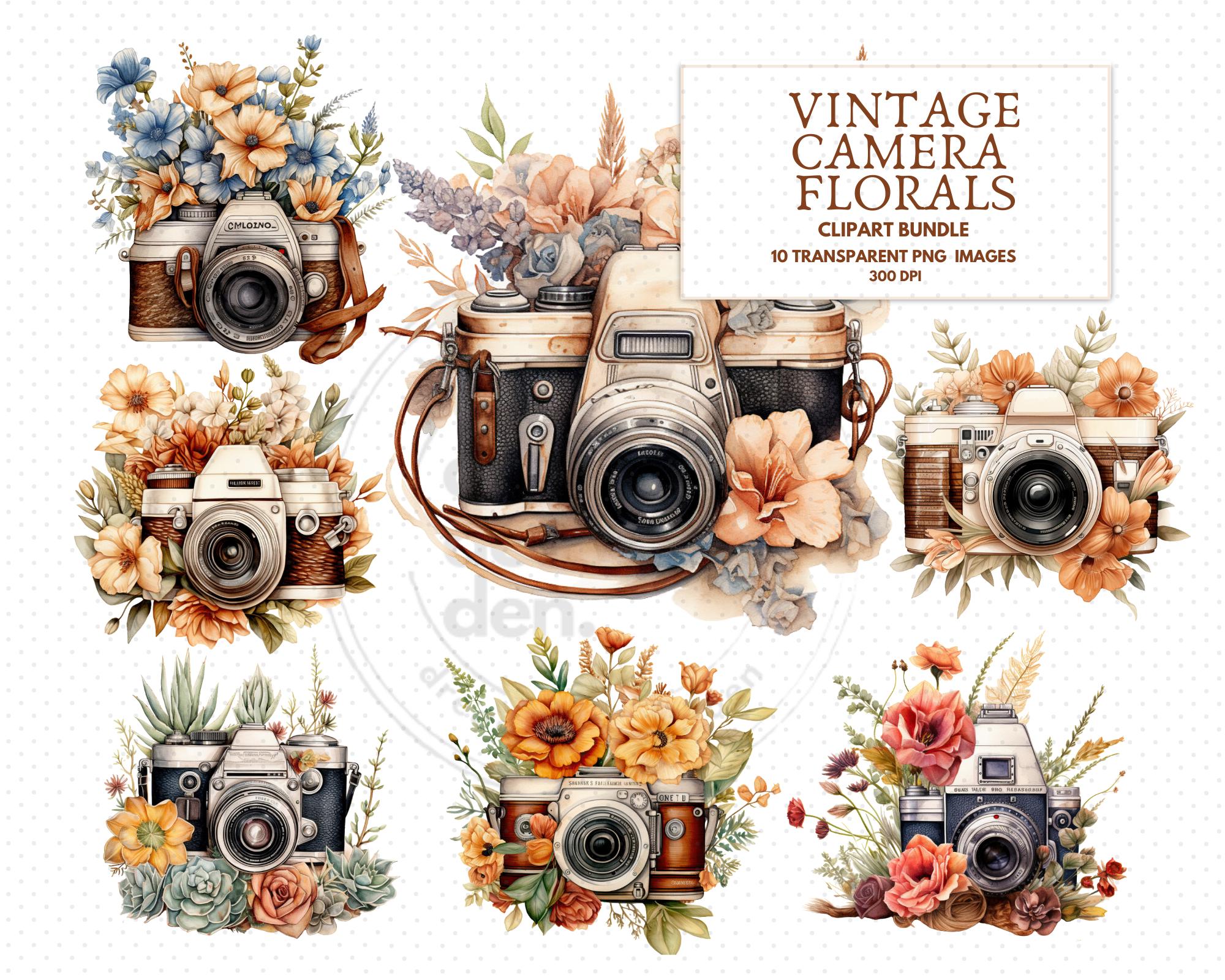 Camera Floral Clipart | Camera PNG | Vintage Camera PNG | Retro Cameras ...
