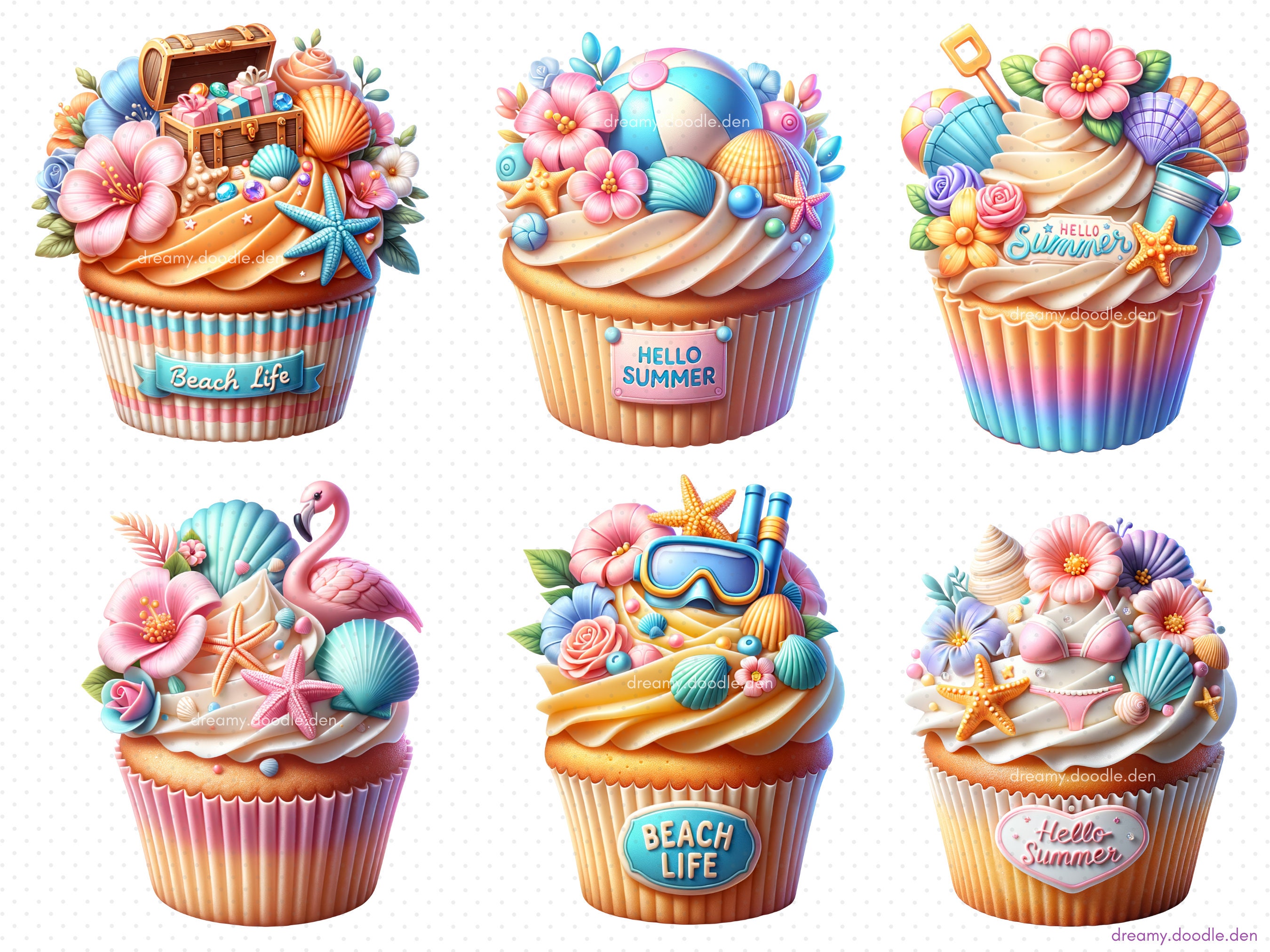 Beach Party Cupcake Clipart Bundle Beach Life Cupcake Clipart Bundle
