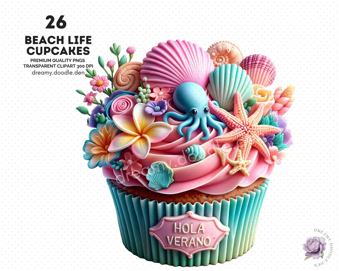 Beach Party Cupcake Clipart Bundle, Beach Life Cupcake Clipart Bundle ...