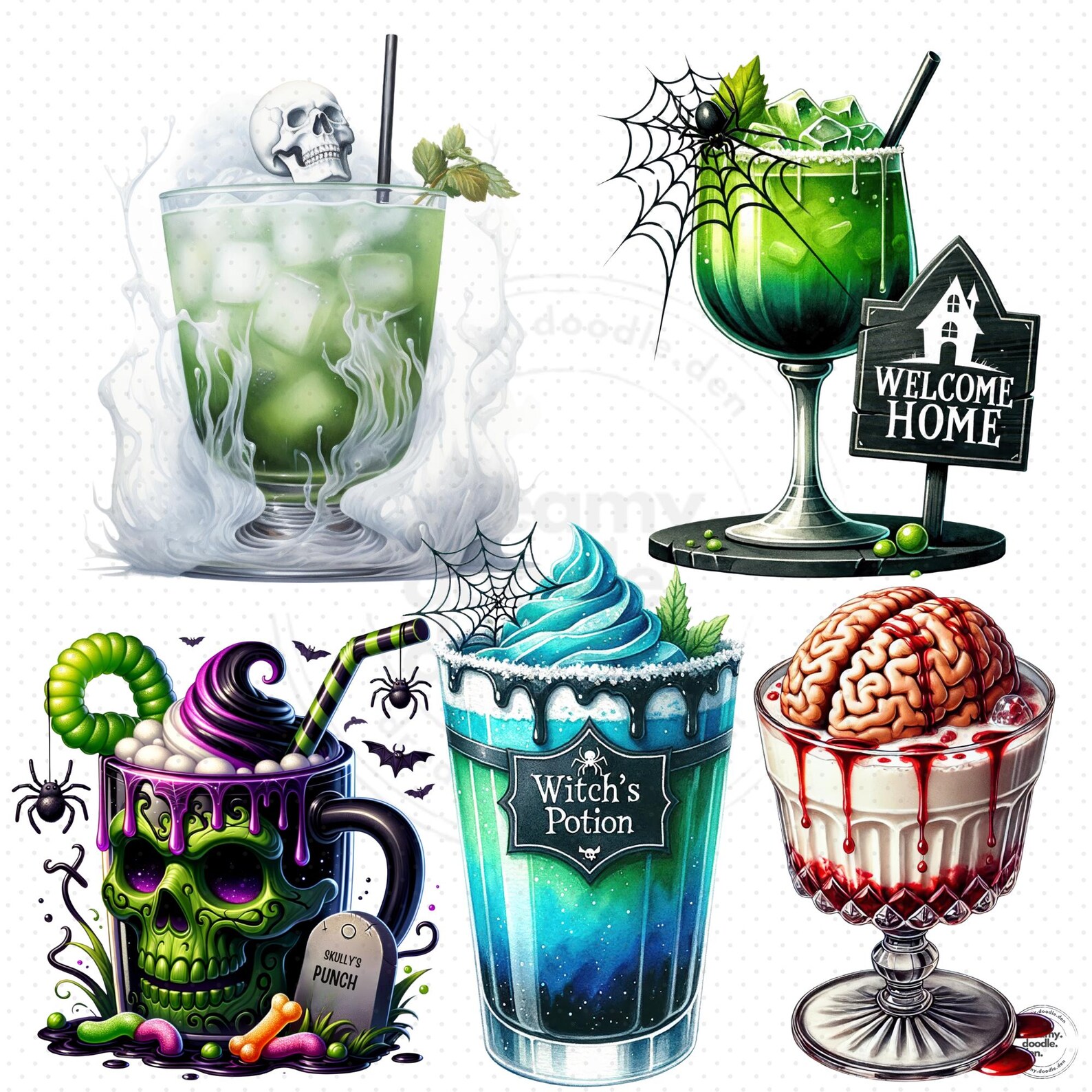 Creepy Cocktail Clipart Bundle, Halloween Cocktail Graphics, Ghoulish ...