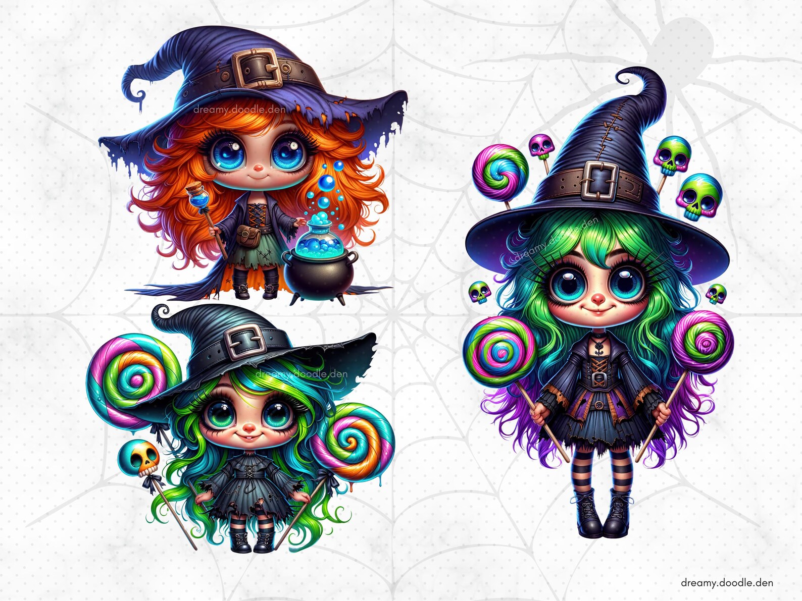 Halloween Witch Clipart Bundle, Cute Halloween Witches, Witch PNG, Cute ...