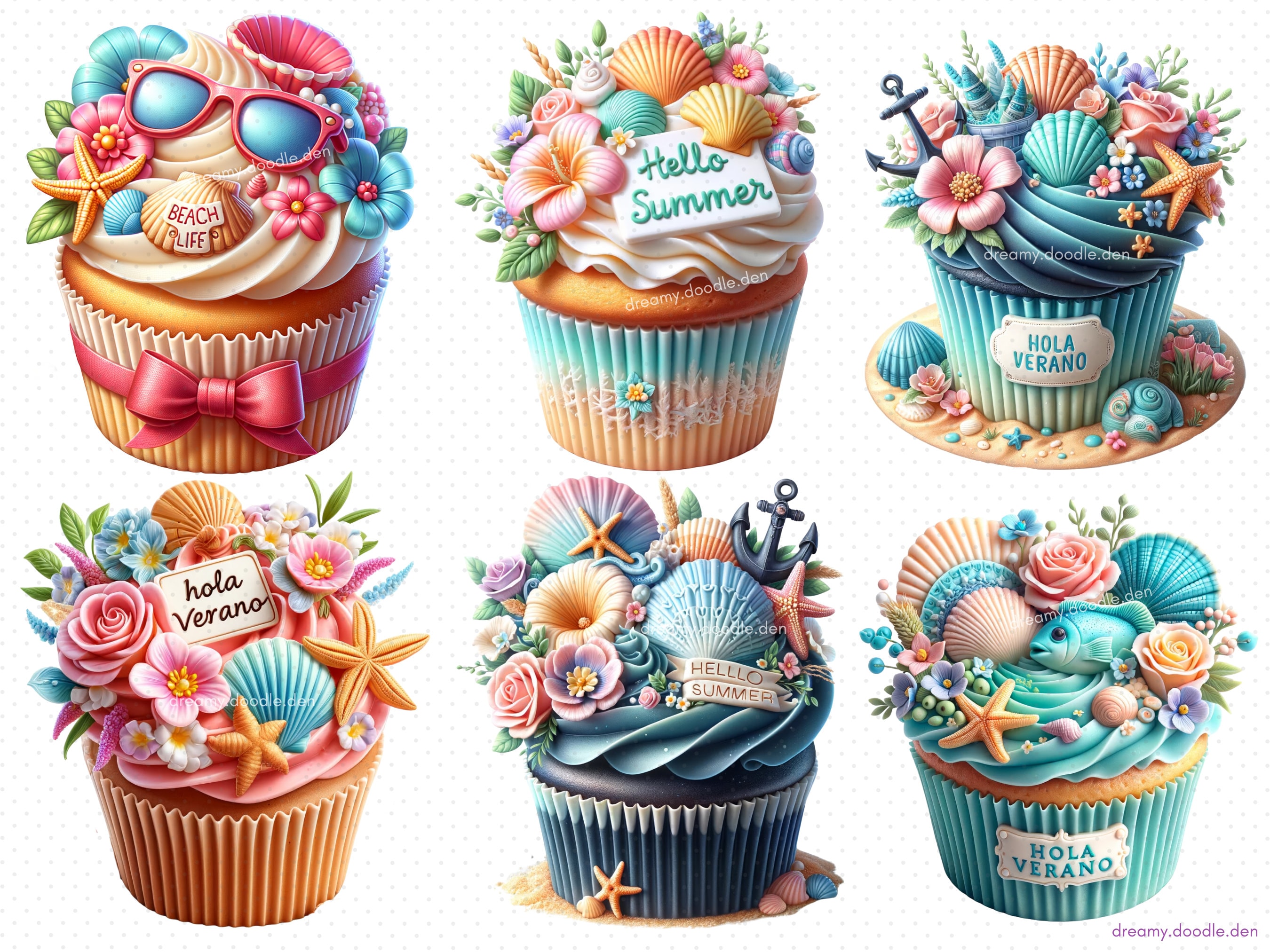Beach Party Cupcake Clipart Bundle Beach Life Cupcake Clipart Bundle