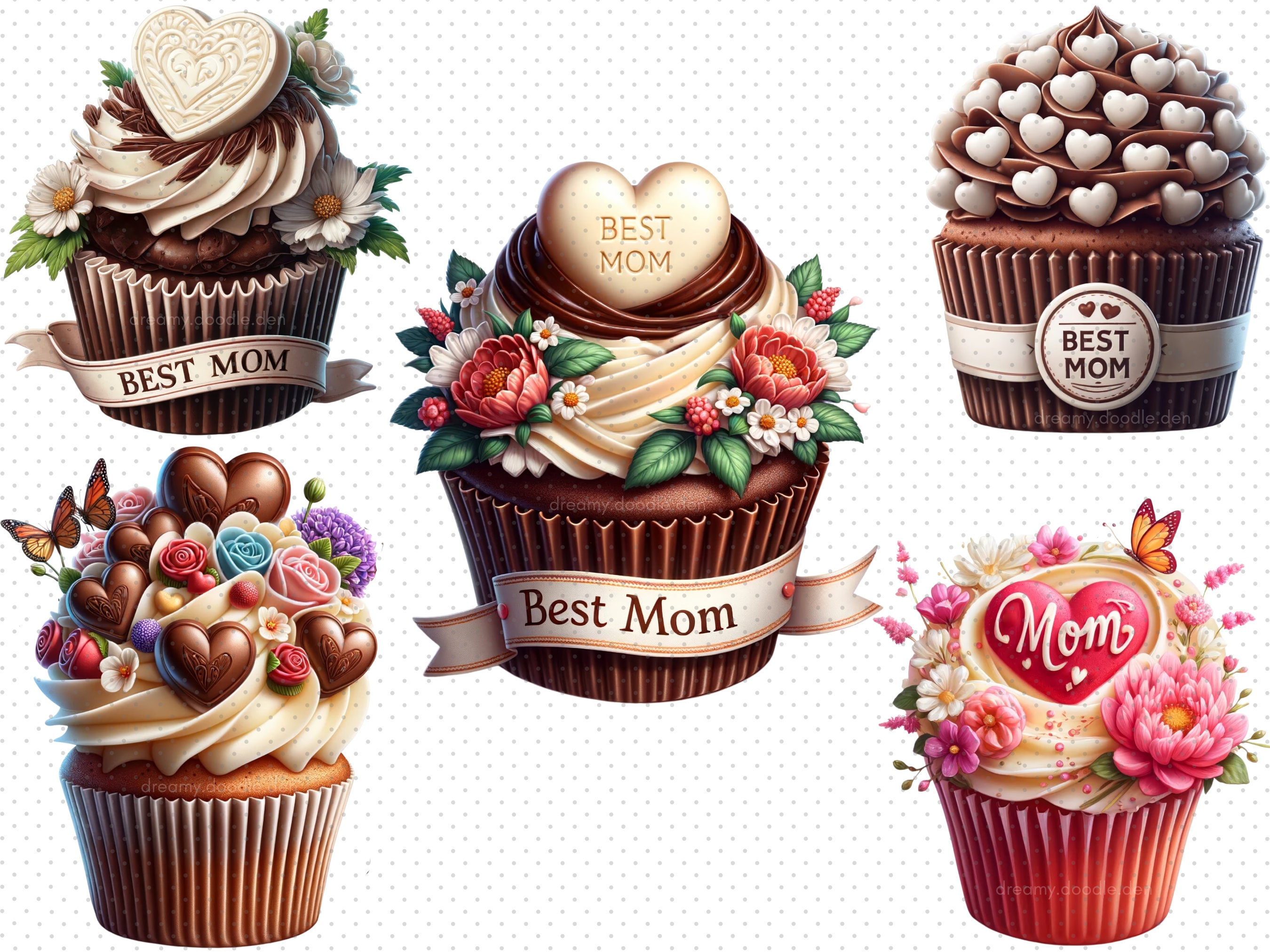 Mother's Day Clipart, Cupcakes Clipart, Best Mom Clipart, Digital ...