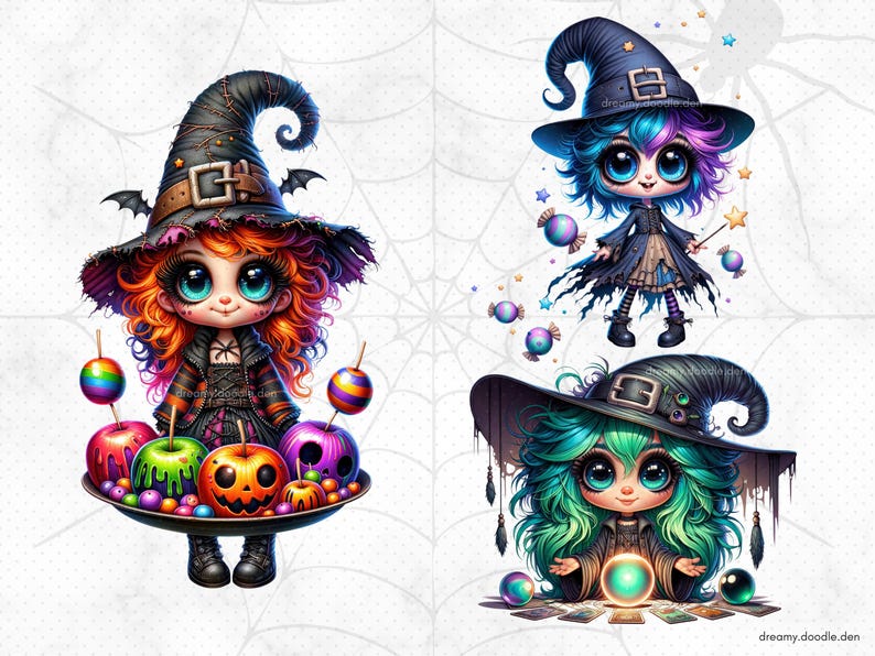 Halloween Witch Clipart Bundle, Cute Halloween Witches, Witch PNG, Cute ...