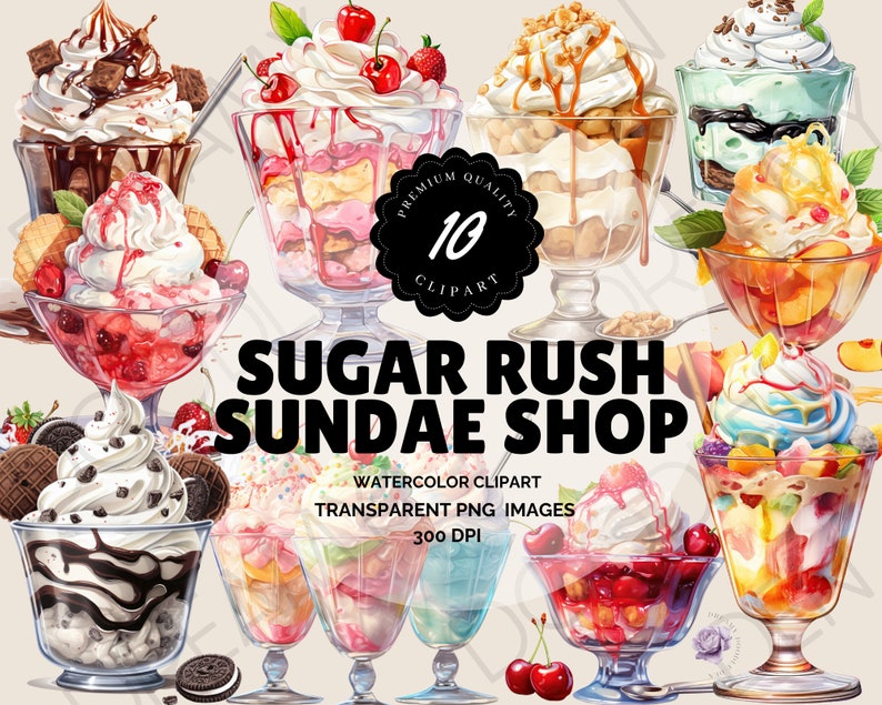 Ice Cream Clipart, Sundae Dessert Clipart, Strawberry, Vanilla Ice ...