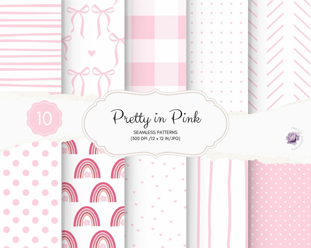 Pretty in Pink Seamless Pattern Bundle, Pink Bow Digital Paper ...