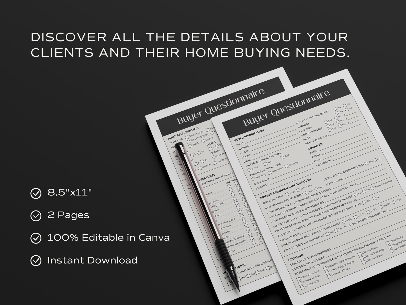 Real Estate Client Intake Form: Home Buyer Questionnaire Canva Template ...