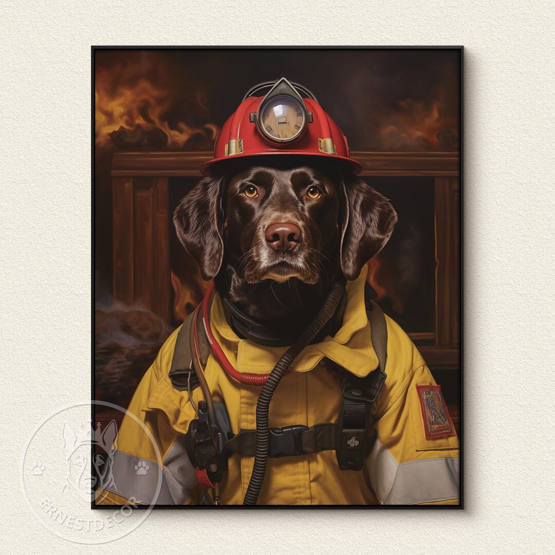 Custom Pet Portraits, Firefighter Pet Wall Decor, Personalized Dog Pet ...