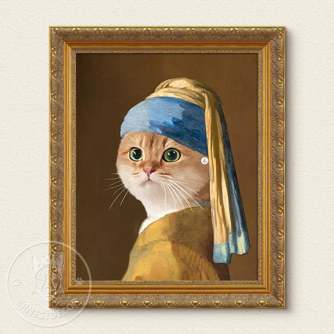 Custom Pet Portrait, Beaded Cat Portrait, Dog With Pearl Earring-girl ...