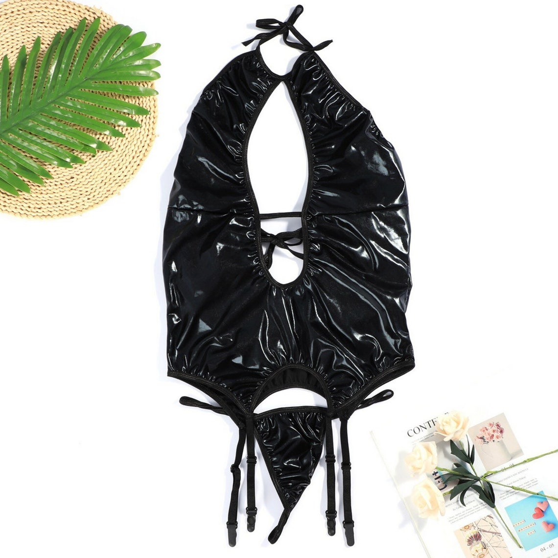 New Fashion Women Faux Leather Lingerie Set Sexy Pu Leather Etsy