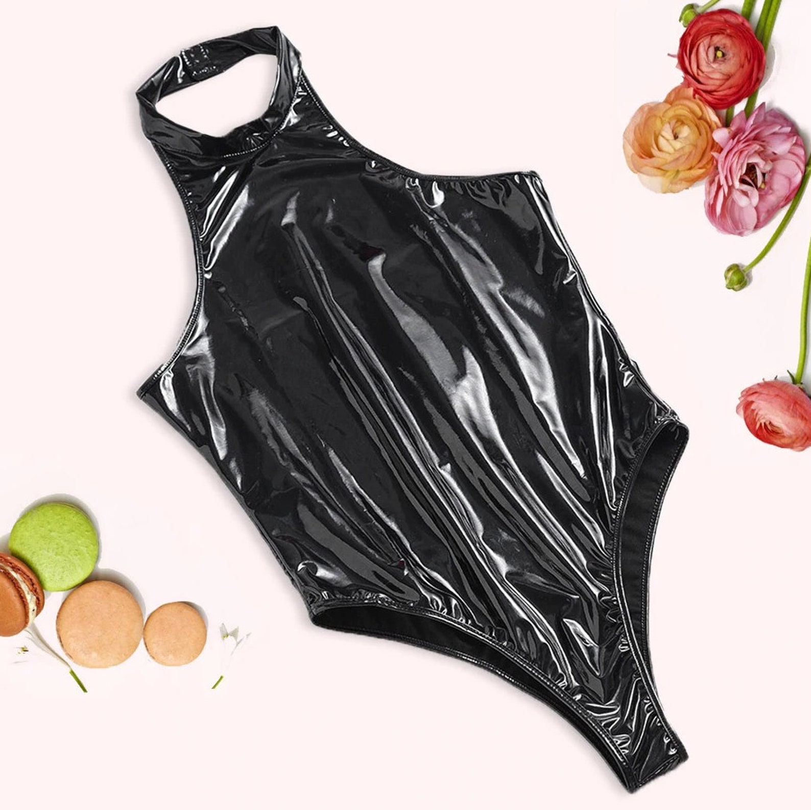 New Fashion Women One Piece Pu Leather Lingerie Women Sexy Etsy