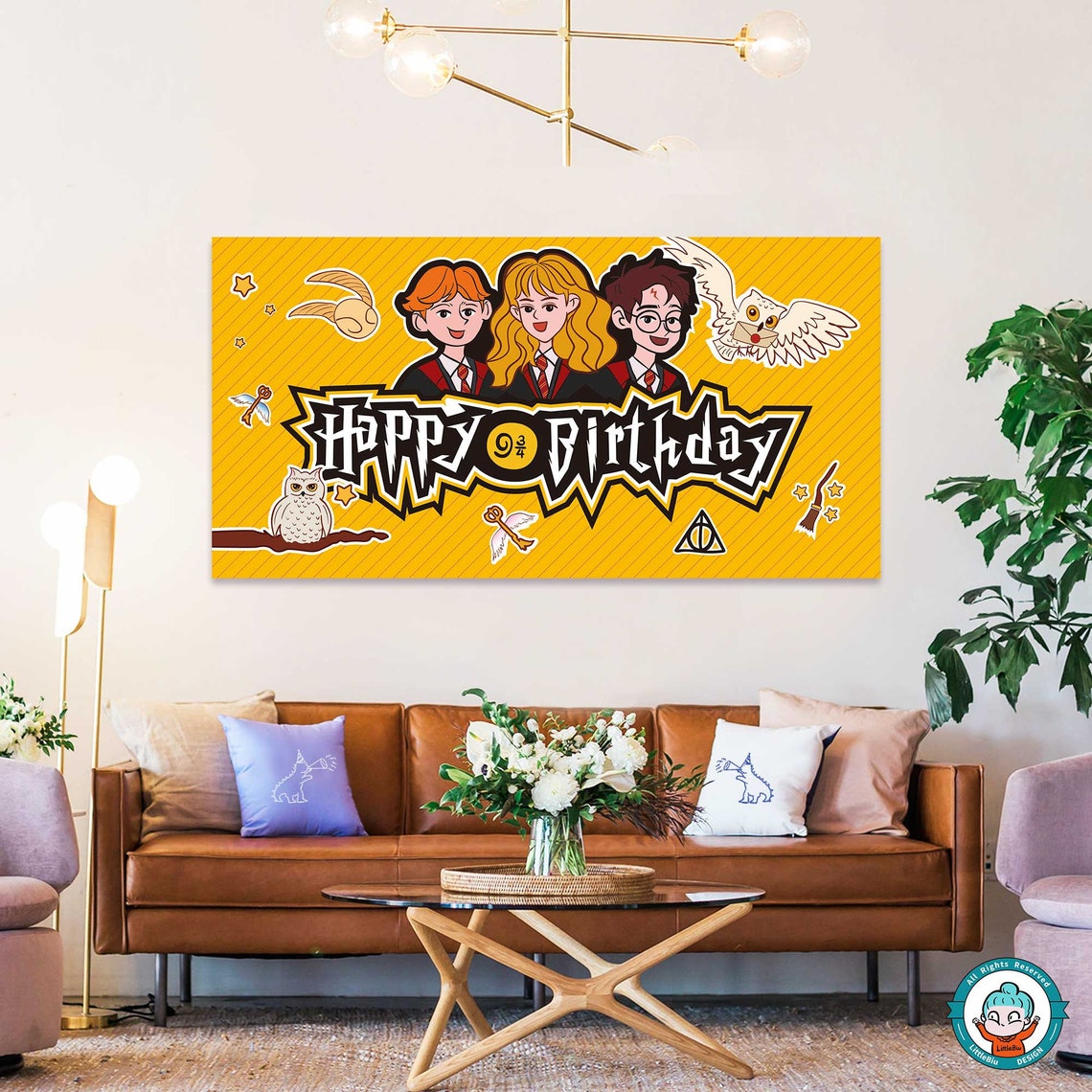 Harry Potter inspired Backdrop Happy Birthday Banner Party | Etsy