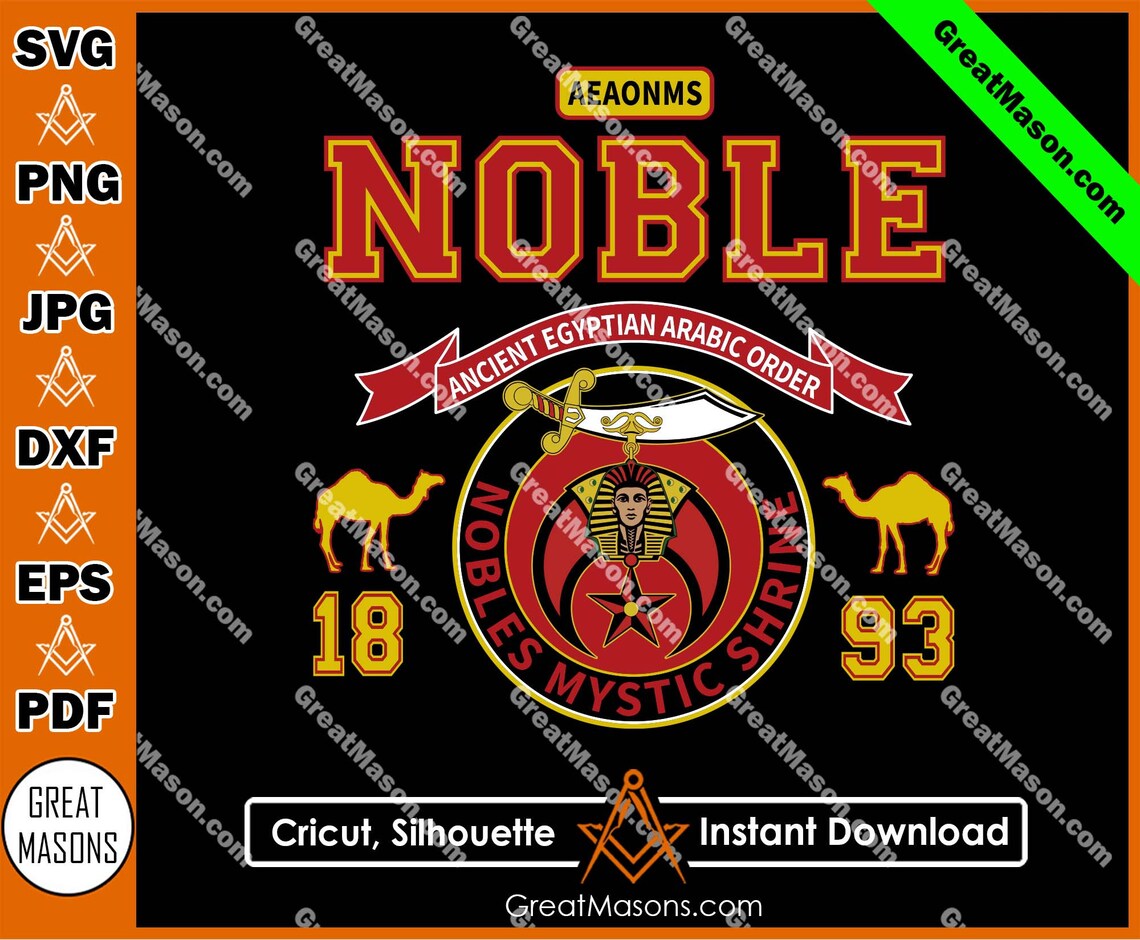 Nobles Mystic Shrine 1893 AEAONMS Shriner Scimitar Crescent and Star ...