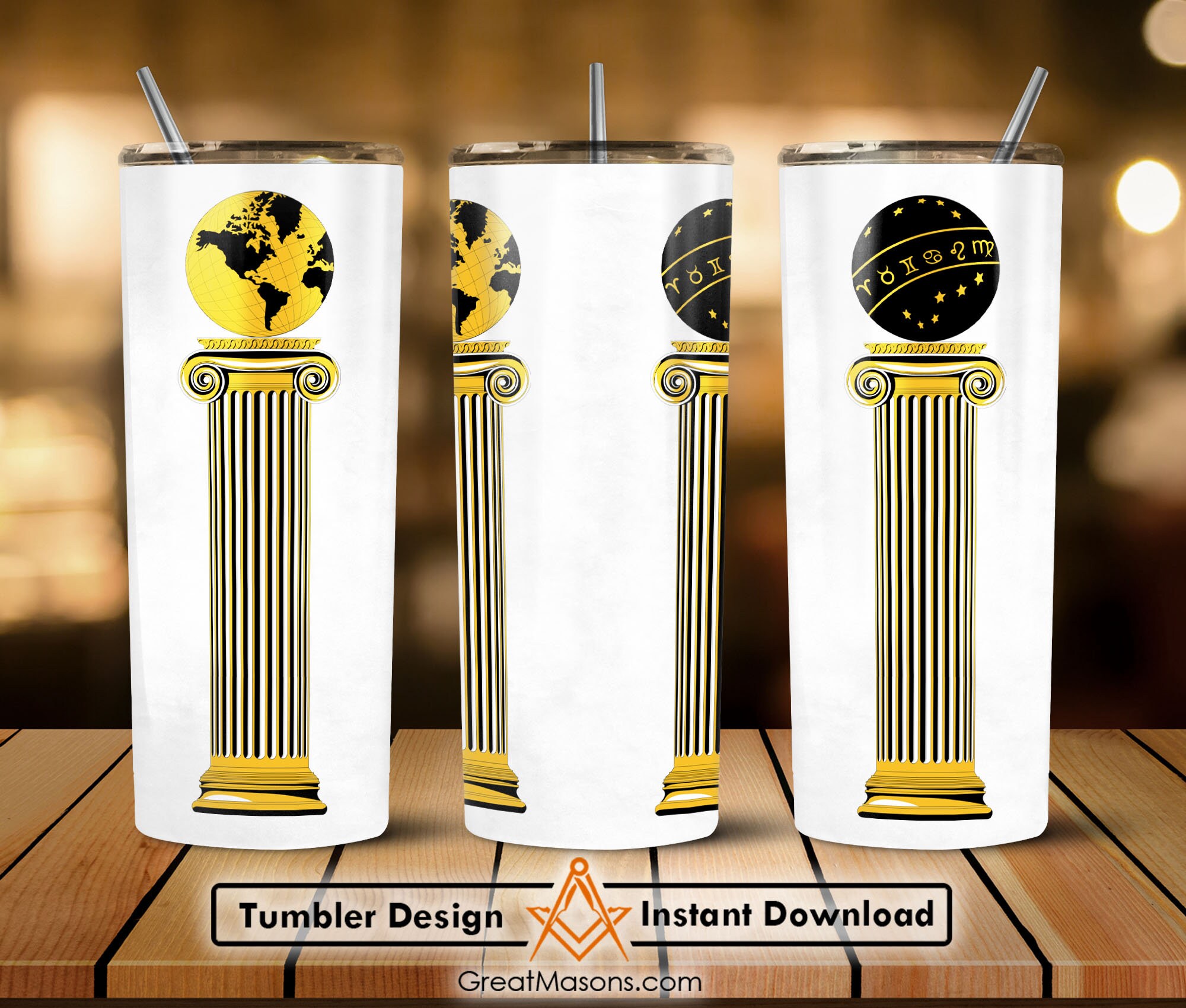 Masonic Columns Masonic Pillar Gold 20oz + 30oz Skinny Tumbler Wrap Png ...