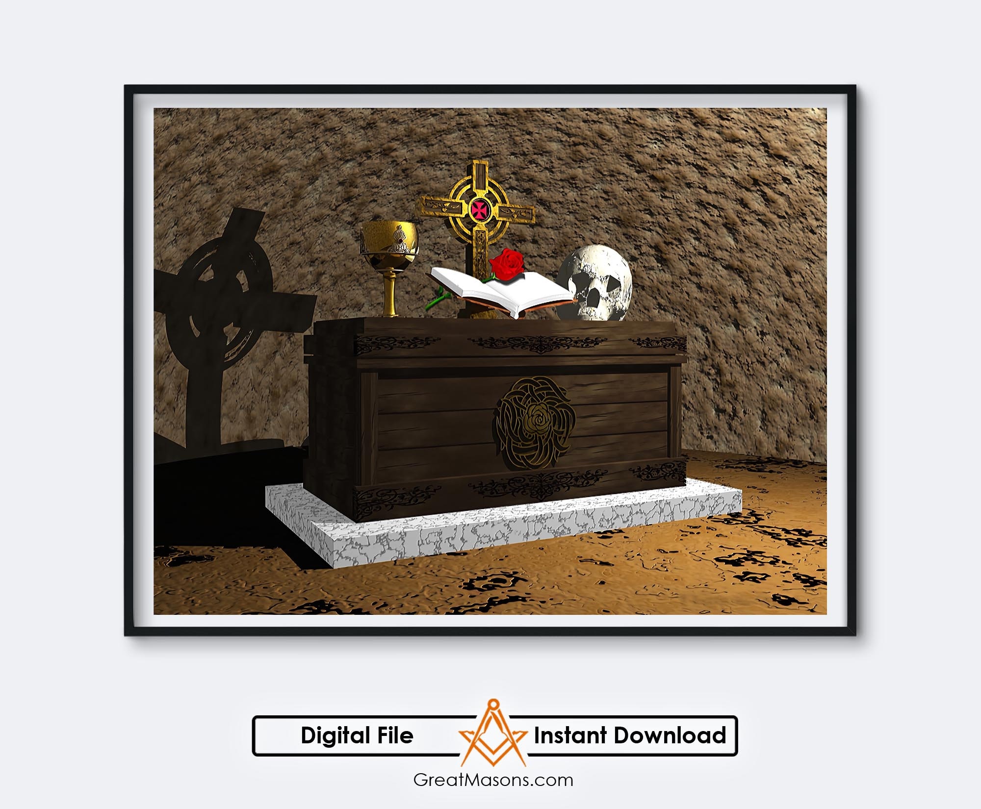 Altar Masonic Skull and Bones Bible Cross Rose Freemasons 3D Art ...