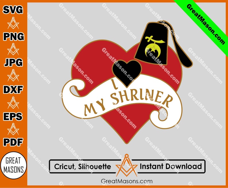 I Love My Shriner Heart Shrine Fez Sword Star Symbol Shriners Freemason ...