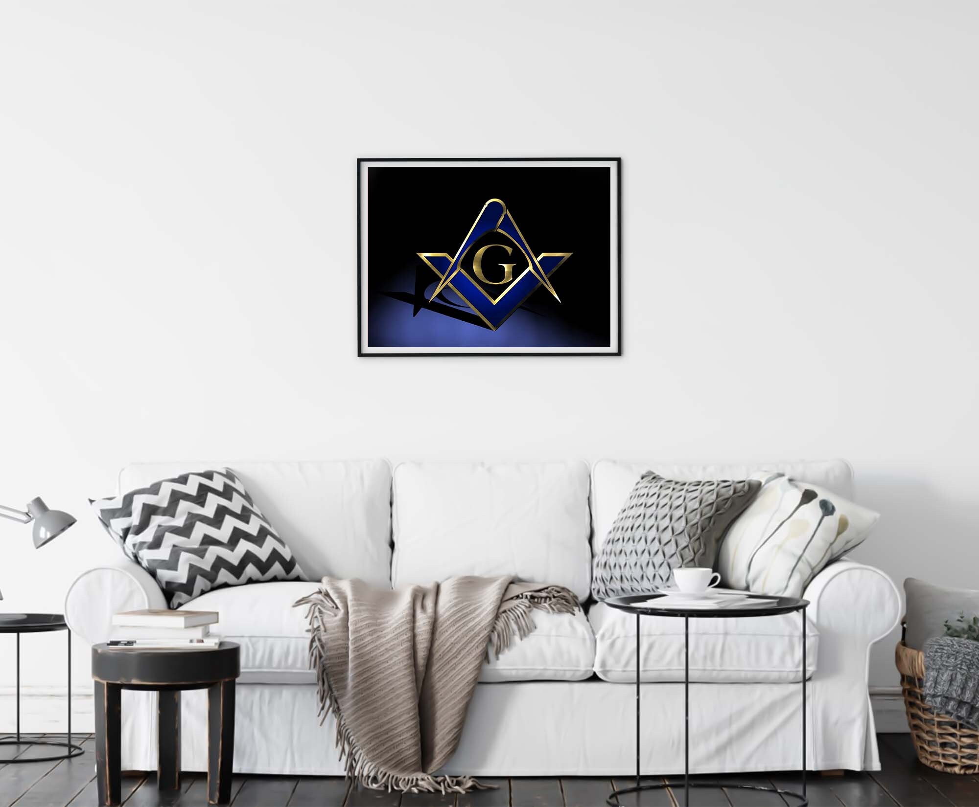 Masonic Logo Symbol Freemasons Blue Light in the Dark Square ...