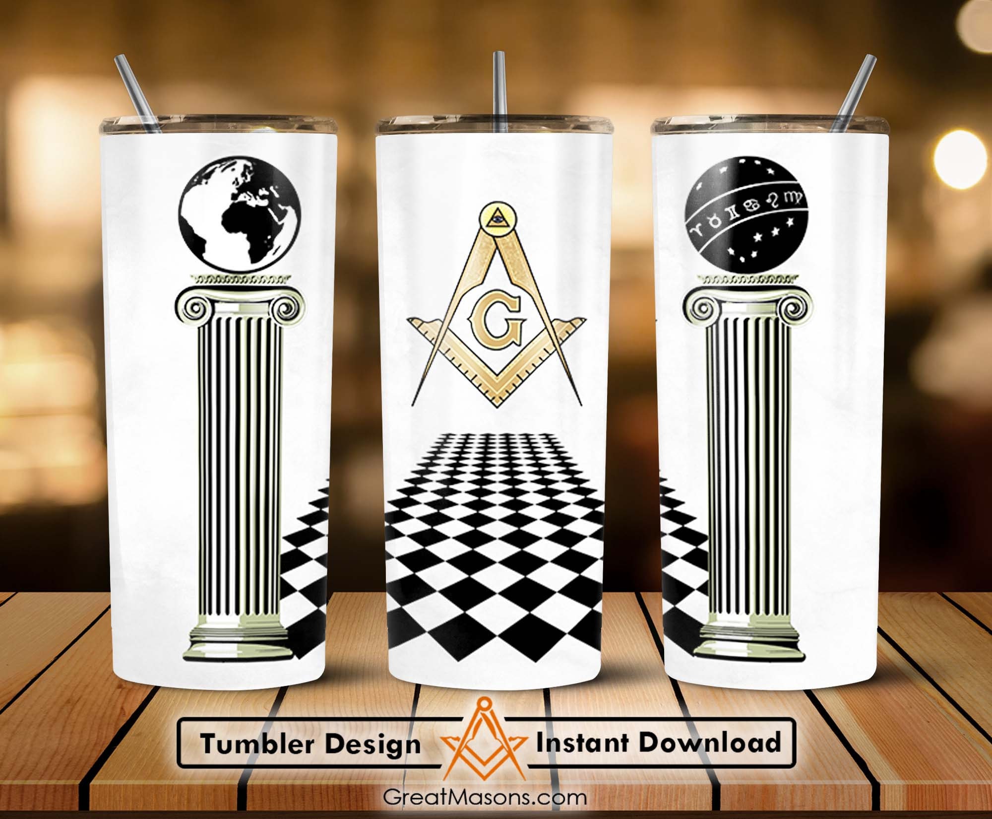 Masonic Columns Pillar Chess Board Floor 20oz 30oz Skinny - Etsy