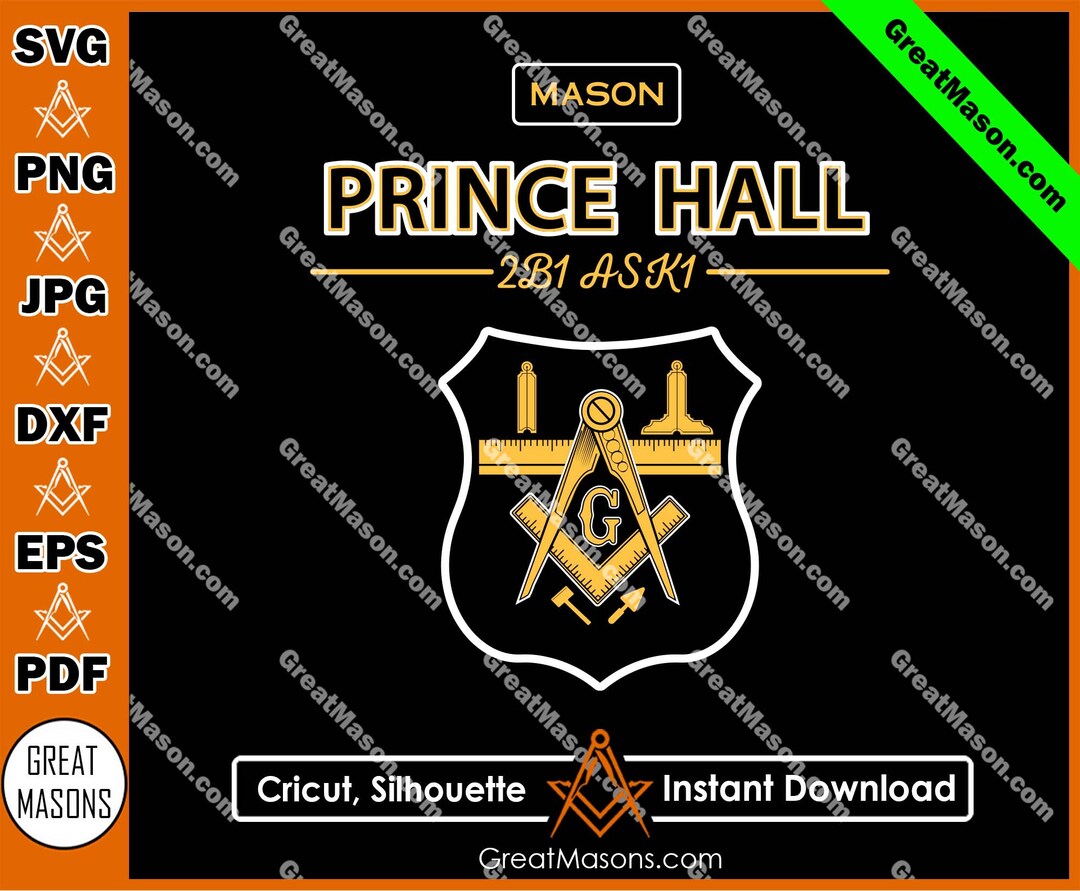 Prince Hall Mason 2B1ASK1 Square & Compass Shield Equipped Tools Symbol ...