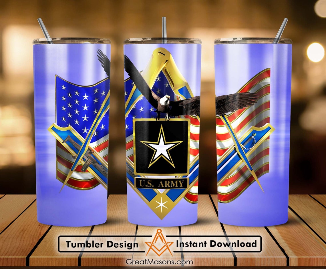 US Army Mason Masonic Eagle Flag Great Masons 20oz 30oz Skinny Tumbler ...