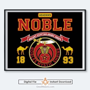 Nobles Mystic Shrine 1893 AEAONMS Shriner Scimitar Crescent and Star ...