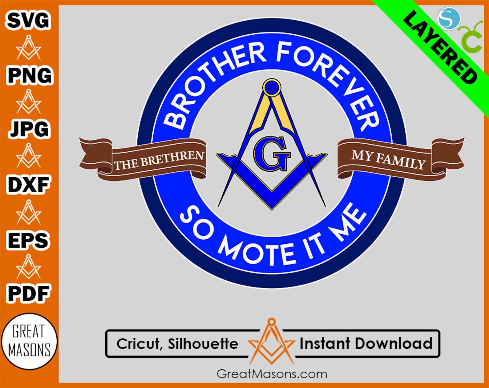 Mason Brother Forever so Mote It Be Great Masons SVG, Png, Eps, Dxf ...