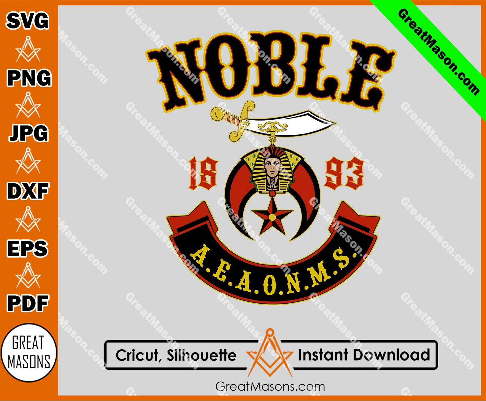 Noble 1893 AEAONMS Shriner Logo Symbol Scimitar Crescent and Star Great ...