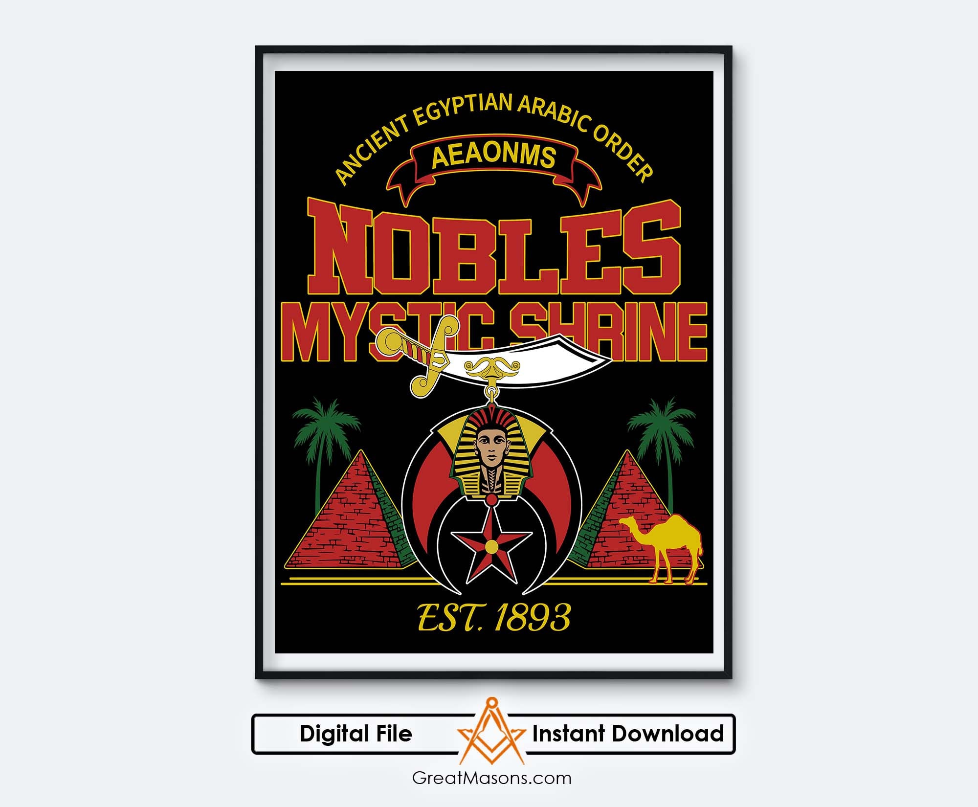Nobles Mystic Shrine 1893 AEAONMS Shriner Scimitar Crescent and Star ...