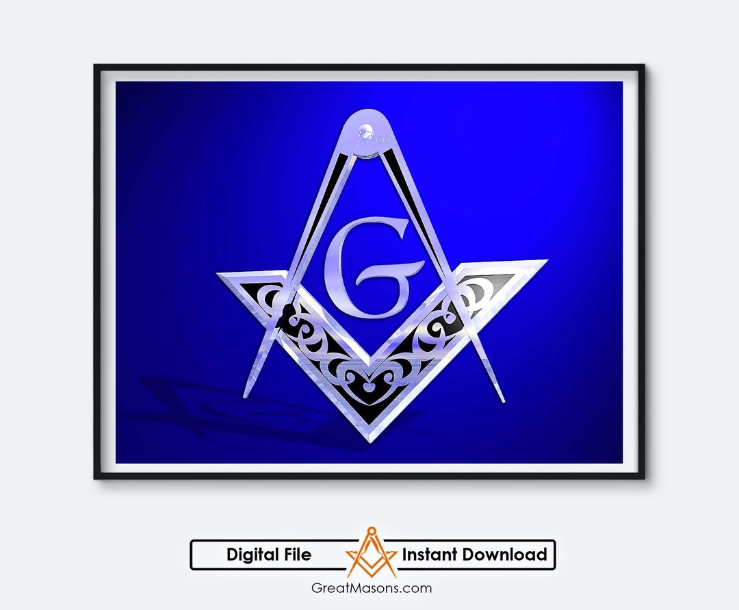Mason Symbol Freemasons Blue Emblems Logo Masonic Square & Compasses 3D ...