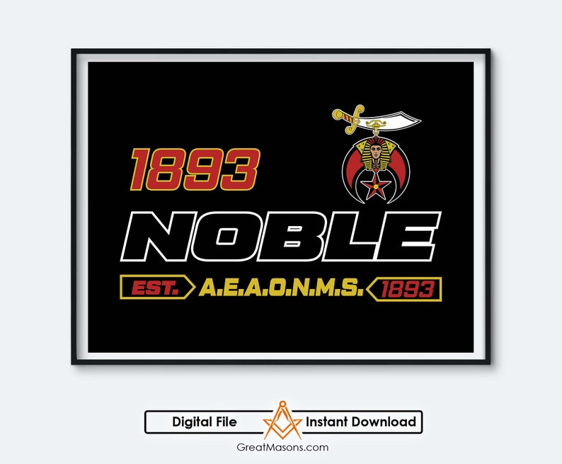 Nobles Mystic Shrine 1893 AEAONMS Shriner Scimitar Crescent and Star ...