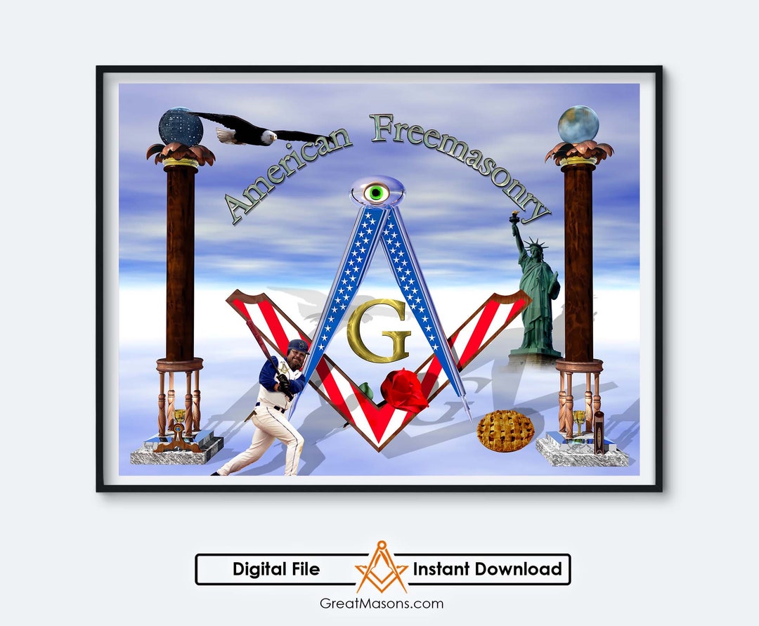 American Freemasonry US Flag Eagle Masonic Pillars Square & Compasses ...