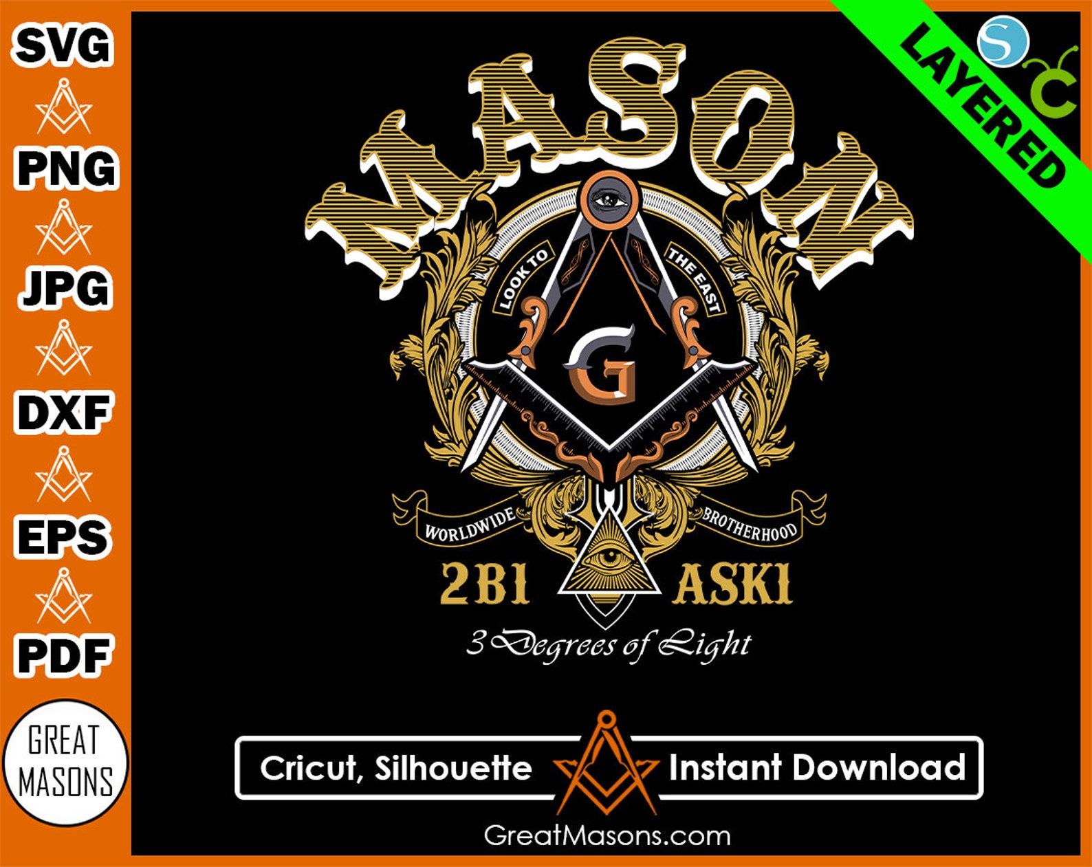 Mason 2B1ASK1 3 Degrees of Light Brotherhood - Great Masons *SVG, Png ...