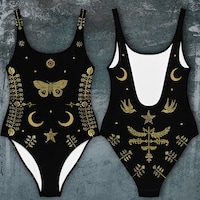 Mystical Black Cat Swimsuit, Celestial Swimwear, Gothic Swimwear ...