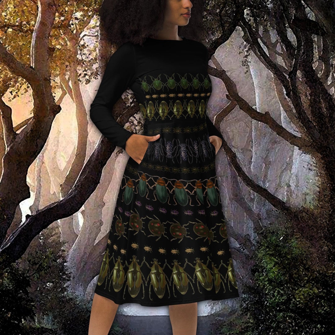 Antique Entomology Beetle Bugs Long Sleeve Midi Dress - Etsy