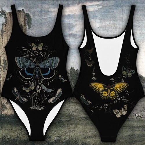 Gothic Floral Swimsuit Tropical Witch Retro One-piece Swim - Etsy