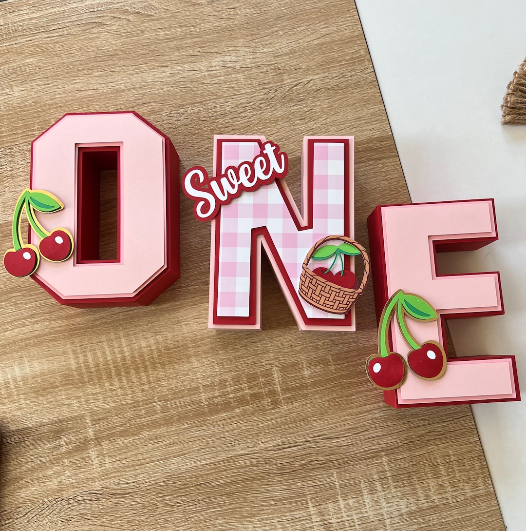 3D Cherry Letters, Cherry First Birthday, One Birthday Decoration ...