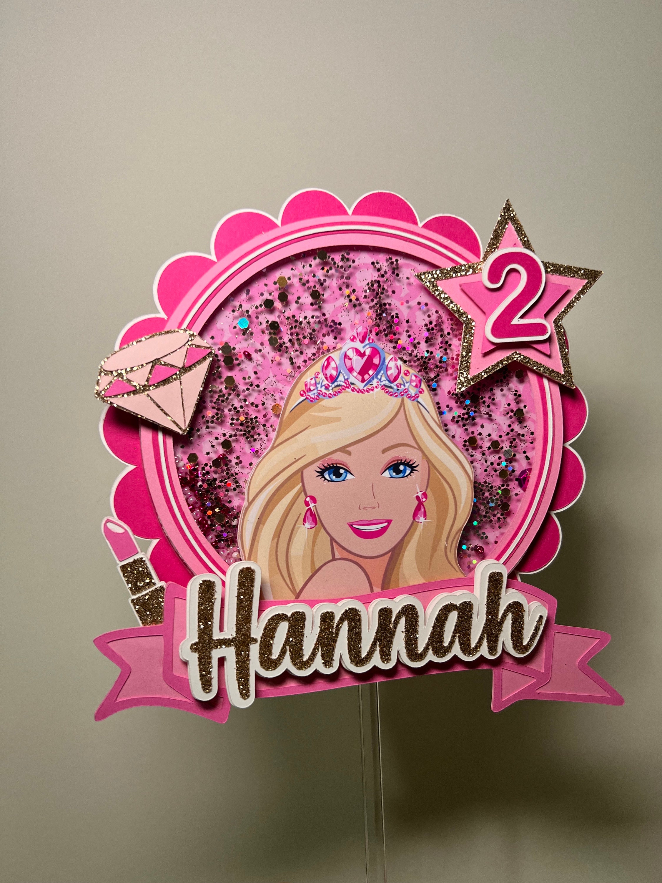 Doll Cake Topper Shaker, Pink Cake Topper, Girl Birthday Cake Topper ...