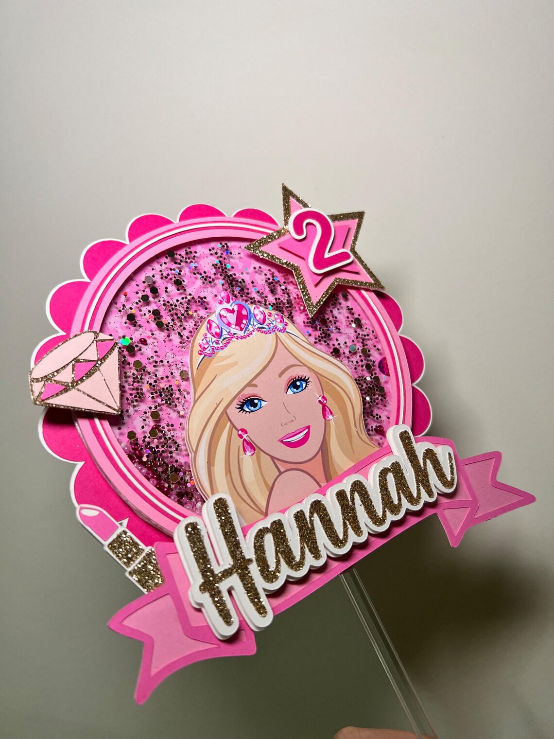 Doll Cake Topper Shaker, Pink Cake Topper, Girl Birthday Cake Topper ...