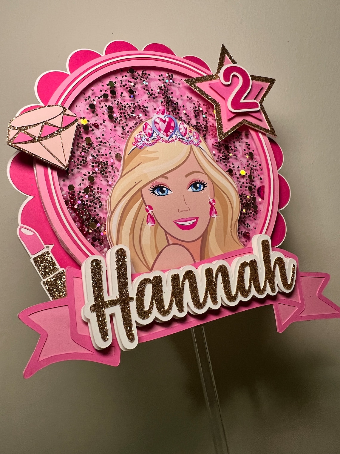 Doll Cake Topper Shaker, Pink Cake Topper, Girl Birthday Cake Topper ...