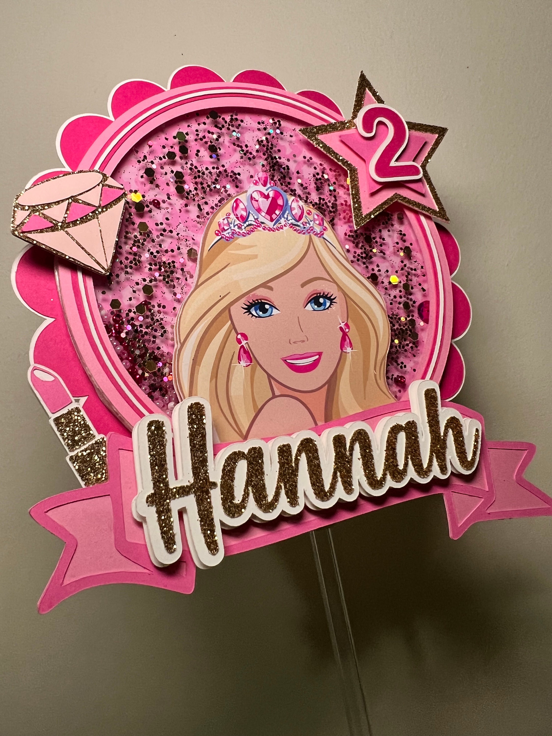 Doll Cake Topper Shaker, Pink Cake Topper, Girl Birthday Cake Topper ...