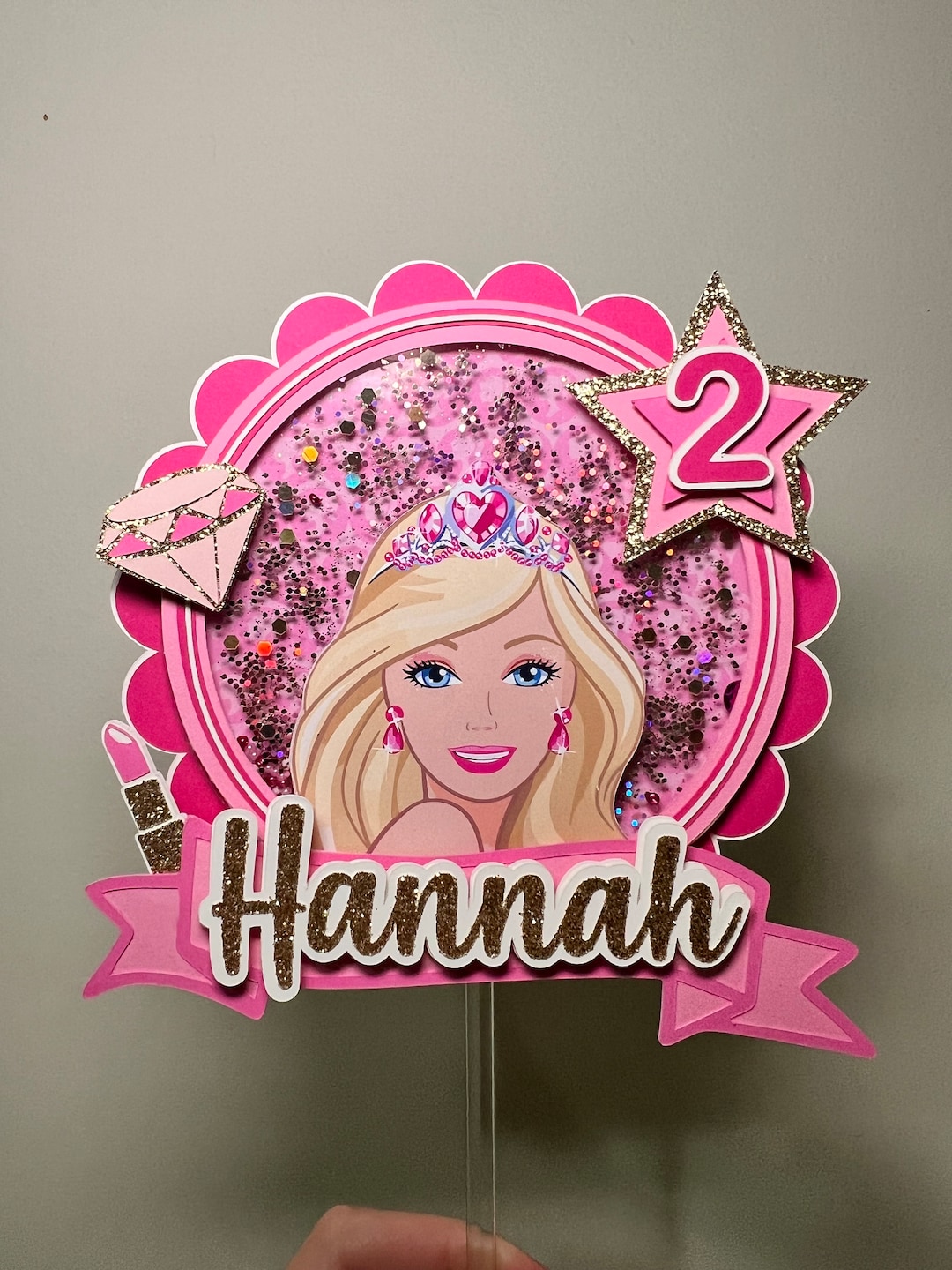 Doll Cake Topper Shaker, Pink Cake Topper, Girl Birthday Cake Topper ...